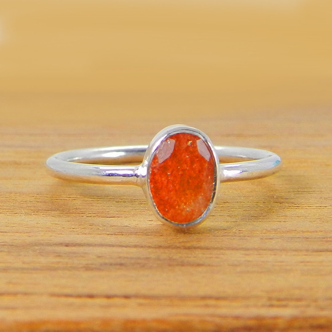 Natural Red Sunstone Ring-handmade Silver Jewelry-plain Silver Ring ...