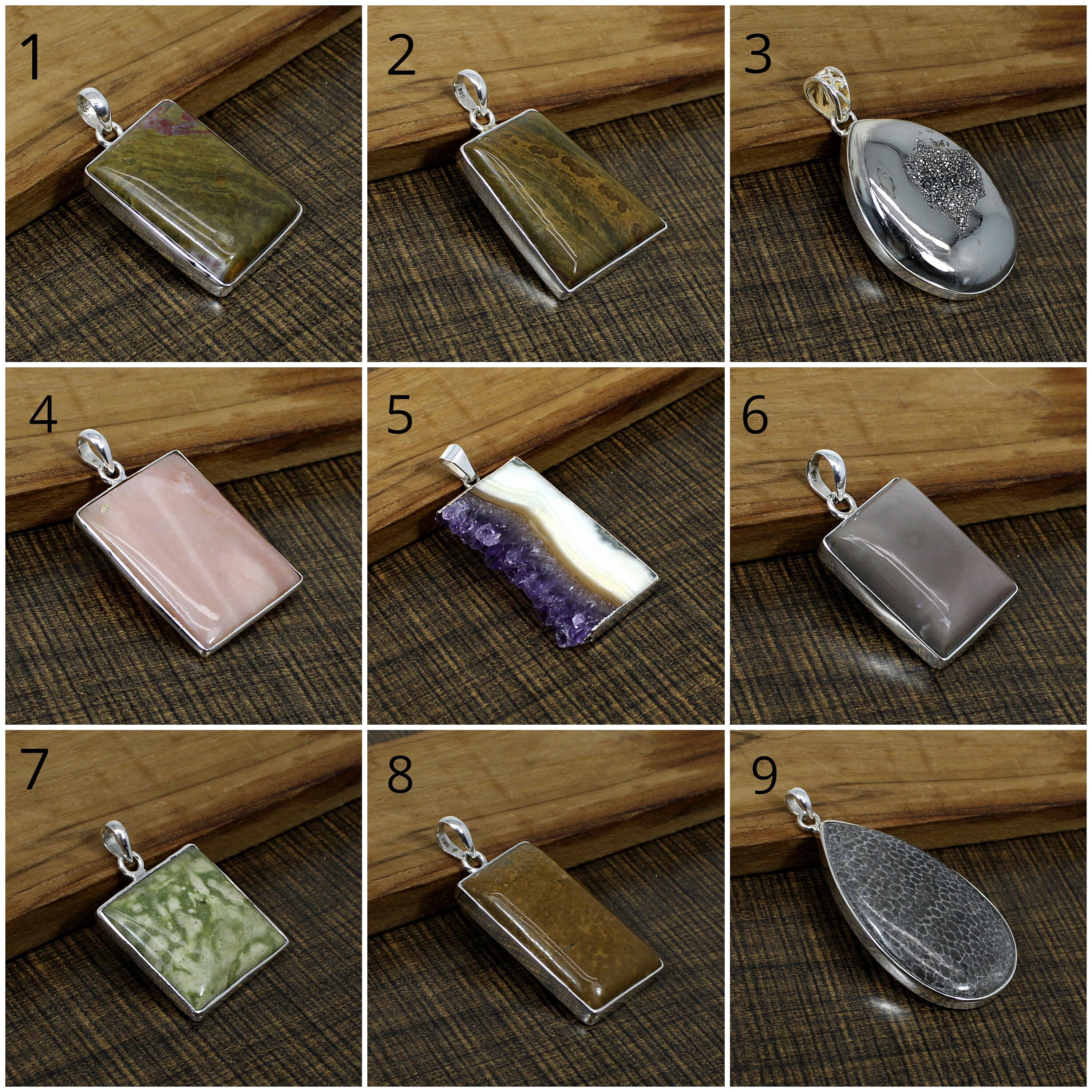 Sterling Silver Pendant Ocean Jasper Black Coated Druzy Pink | Etsy