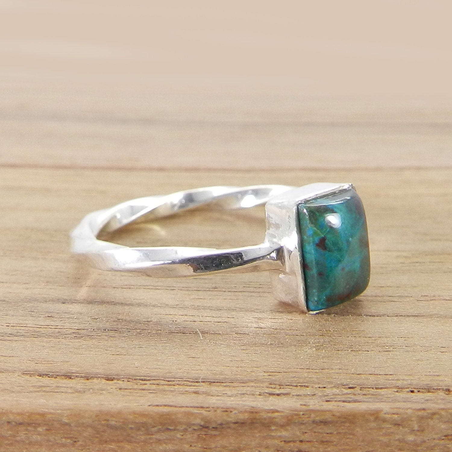 Natural Chrysocolla Rectangle Gemstone Ring 925 Sterling | Etsy