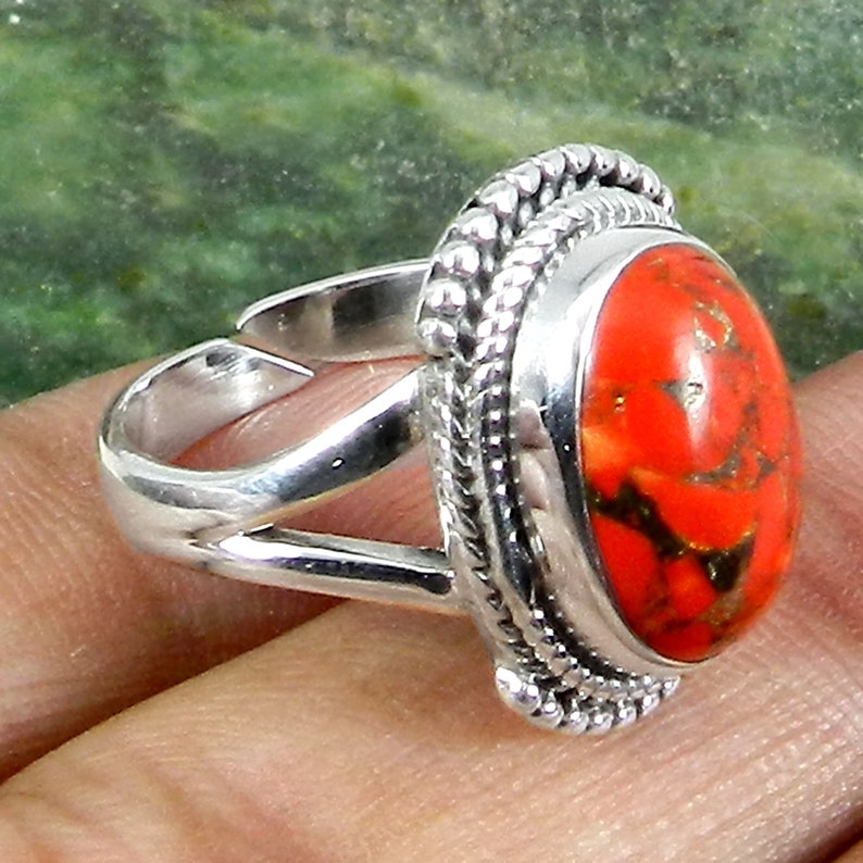 Red Copper Turquoise Ring 925 Sterling Silver Ring Boho - Etsy