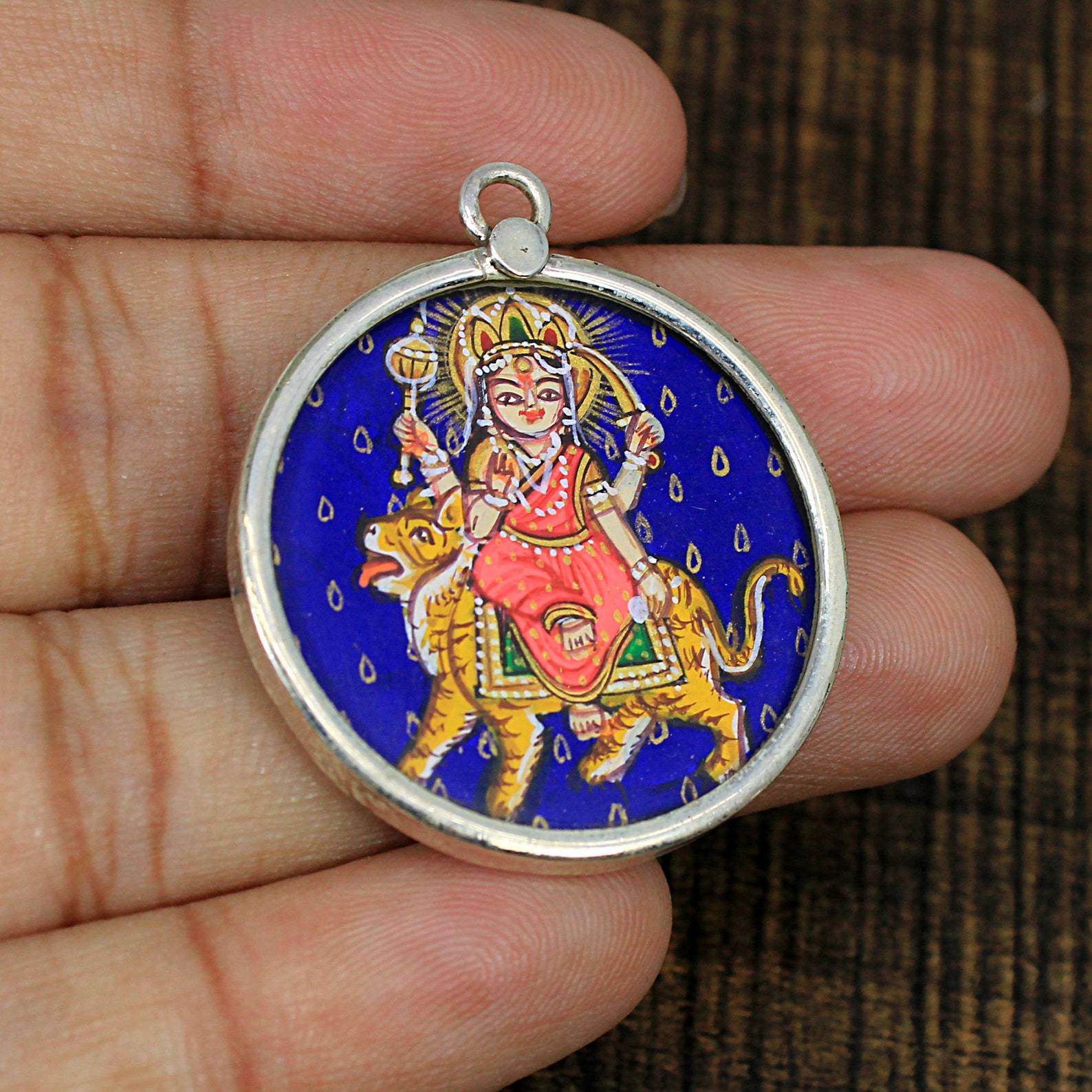 Durga Painting Pendant-925 Sterling Silver-hand Painted Hindu | Etsy