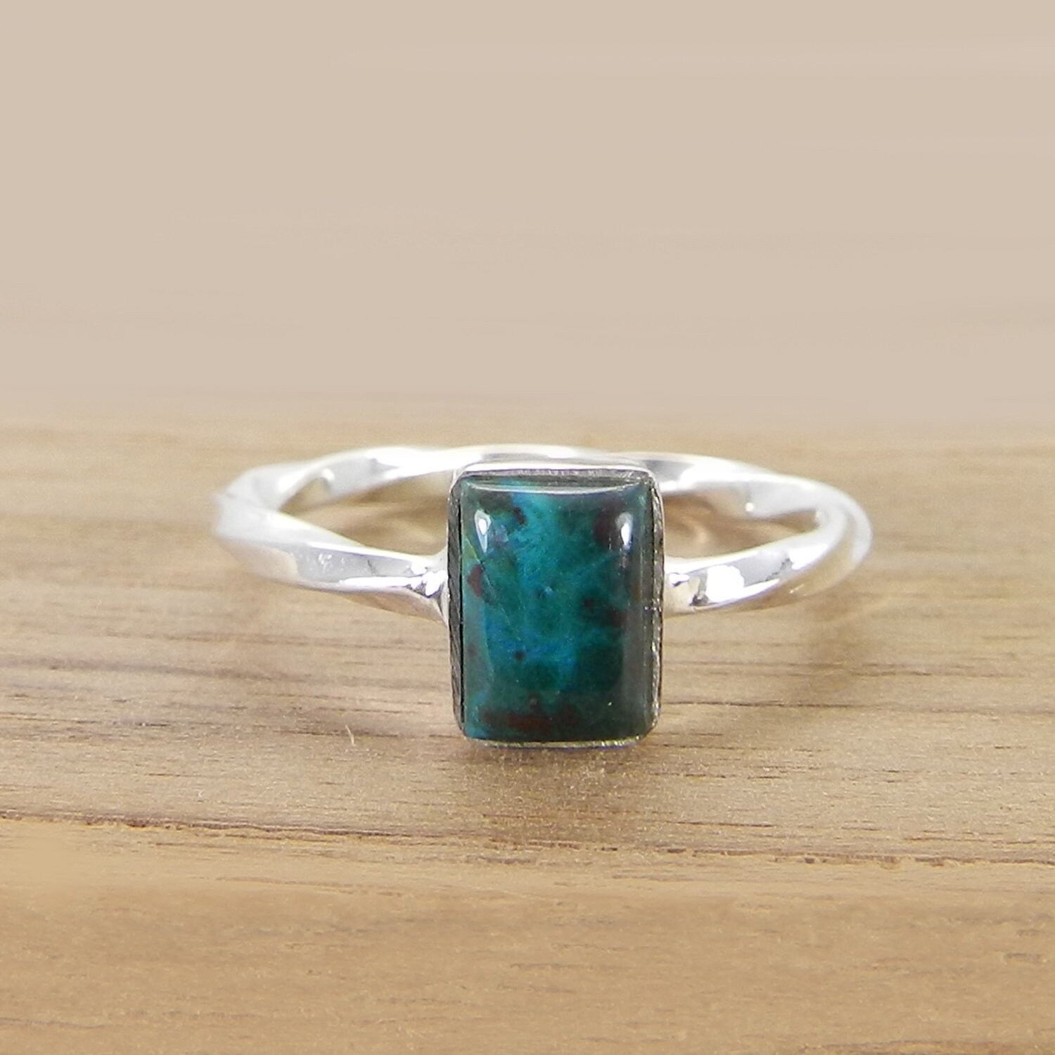 Natural Chrysocolla Rectangle Gemstone Ring 925 Sterling | Etsy