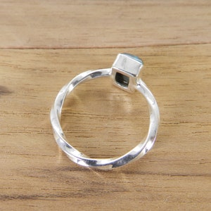 Natural Chrysocolla Rectangle Gemstone Ring 925 Sterling Silver Ring Twisted Band Stackable Ring ...