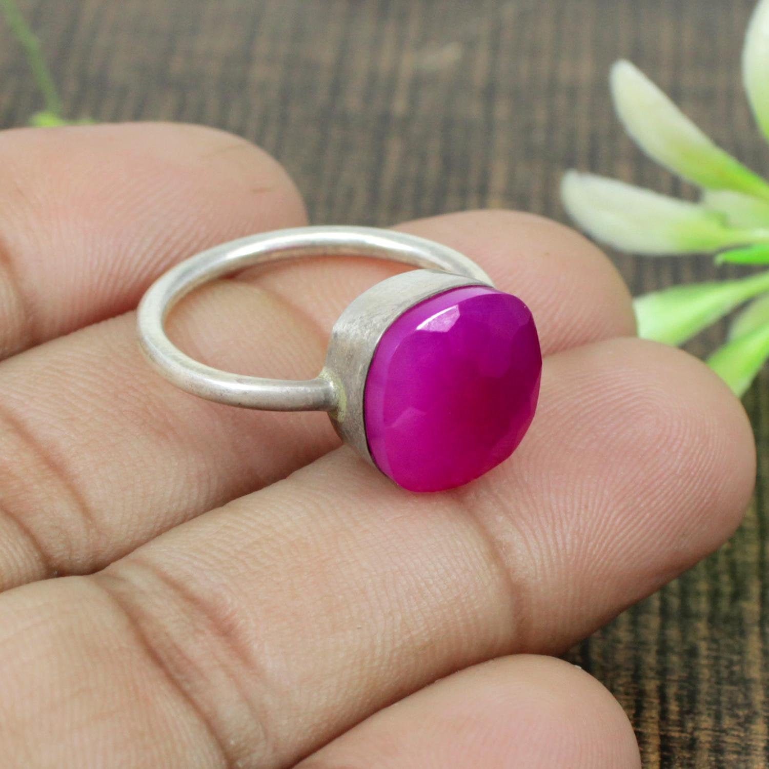 Statement Ring Fuchsia Ring Chalcedony Ring 925 Sterling | Etsy