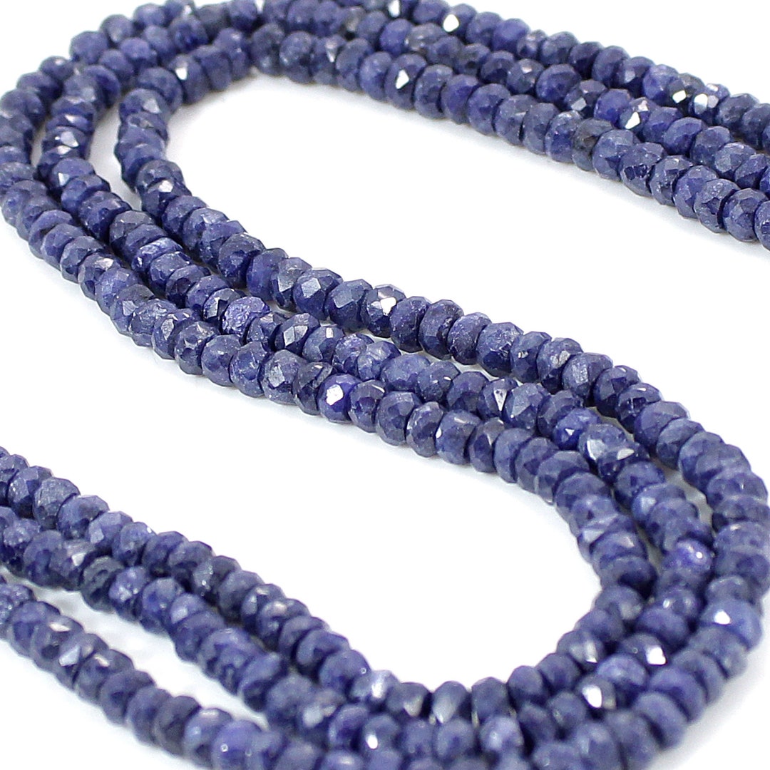 15.50 PULGADAS Corindón de zafiro Rondelle Hilo de cuentas facetadas ...