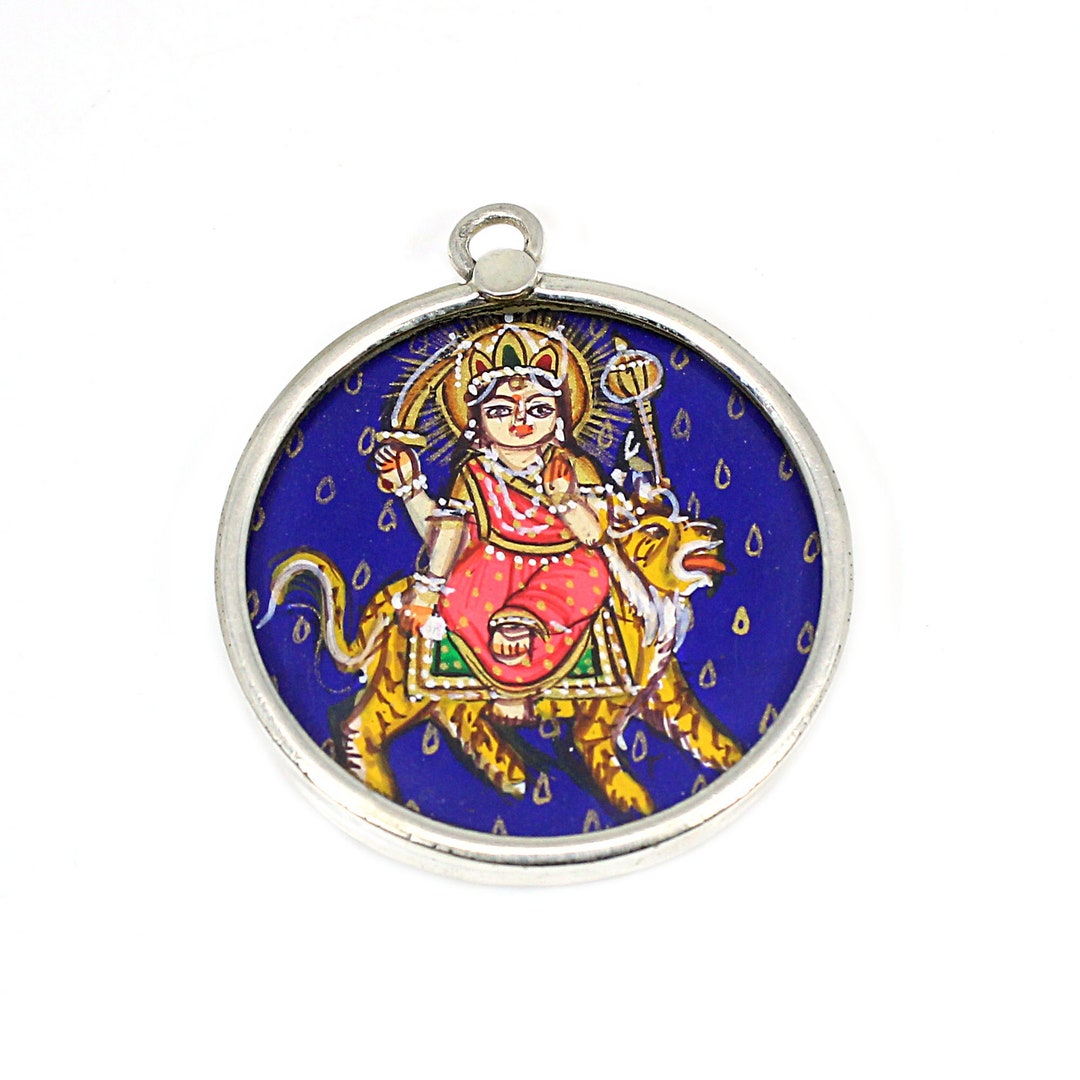 Durga Painting Pendant-925 Sterling Silver-hand Painted Hindu - Etsy