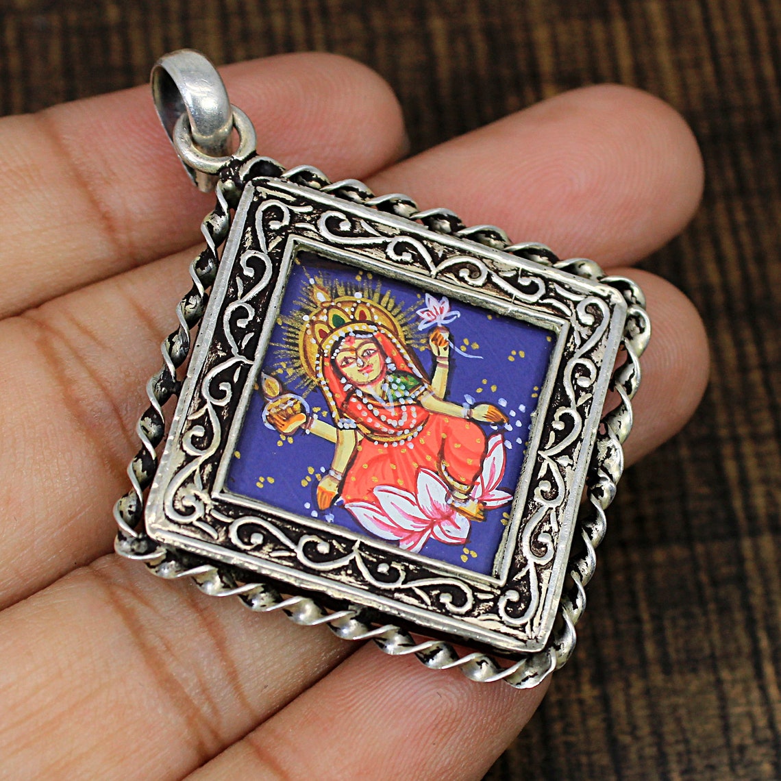 Indian Hand Painted Laxmi Pendant-Goddess of Prosperity-Hindu | Etsy