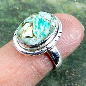 Mohave Copper Amazonite Adjustable Ring, Mohave 925 Sterling Silver Ring, Boho Ring, Gemstone ...
