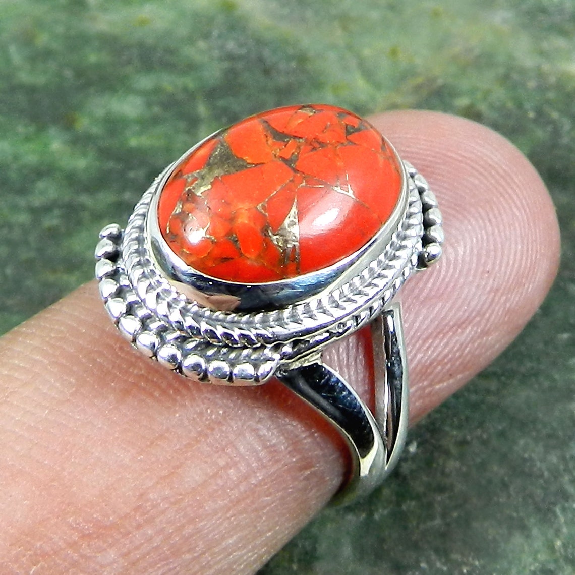 Red Copper Turquoise Ring 925 Sterling Silver Ring Boho - Etsy