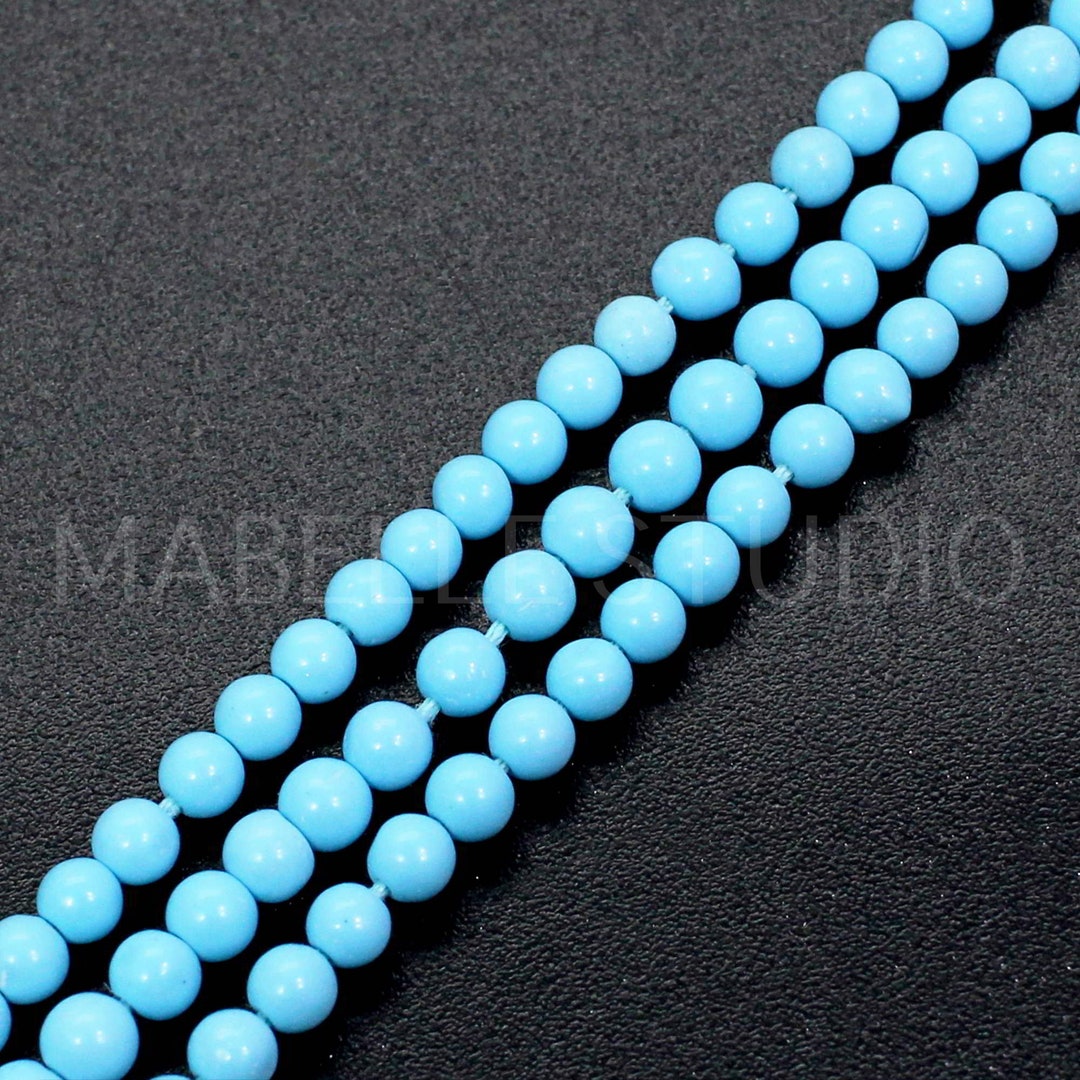 Turquoise Round Smooth Beads 17 INCH Strand Synthetic Blue Turquoise ...