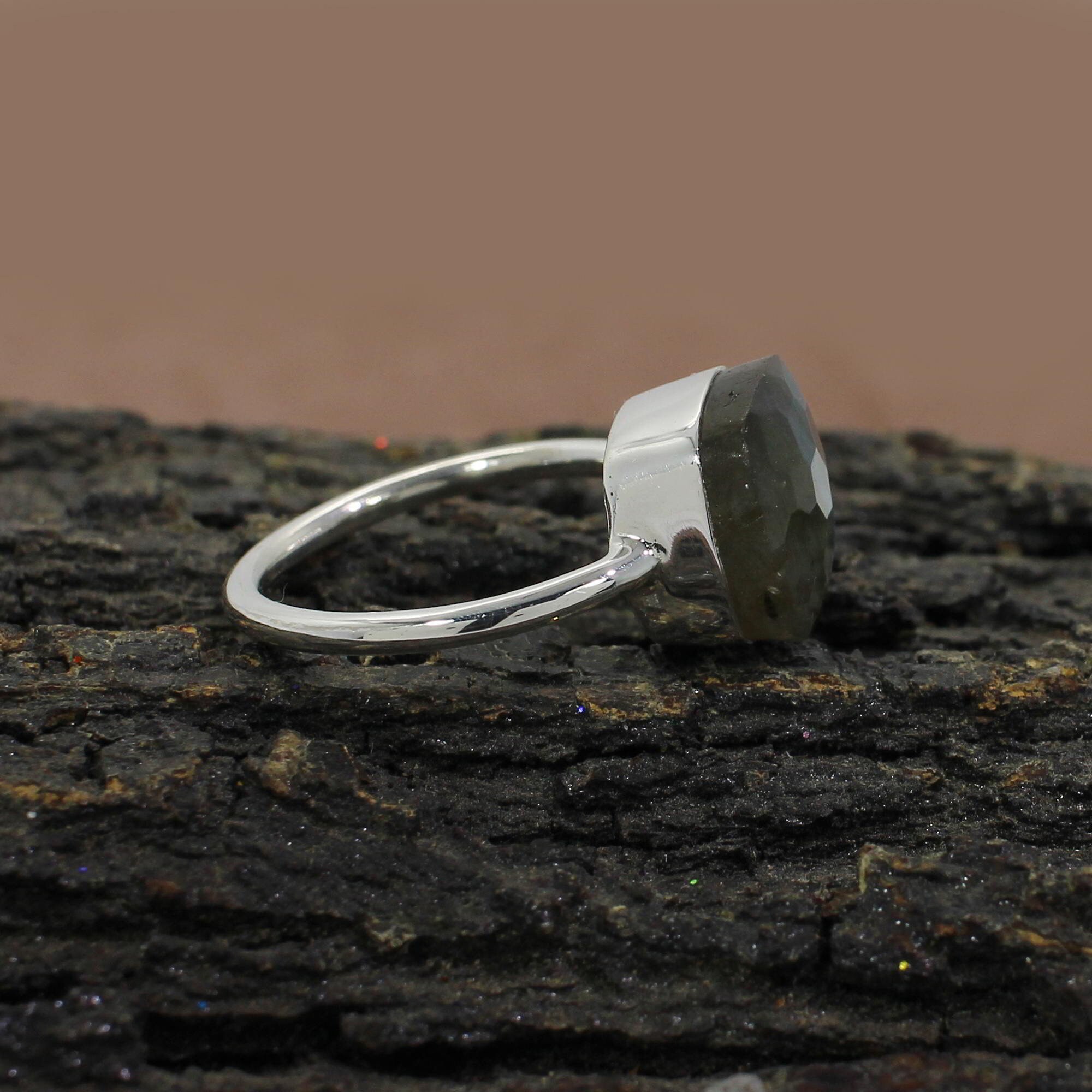 Labradorite Ring Blue Flashy Ring Stackable Ring 925 - Etsy