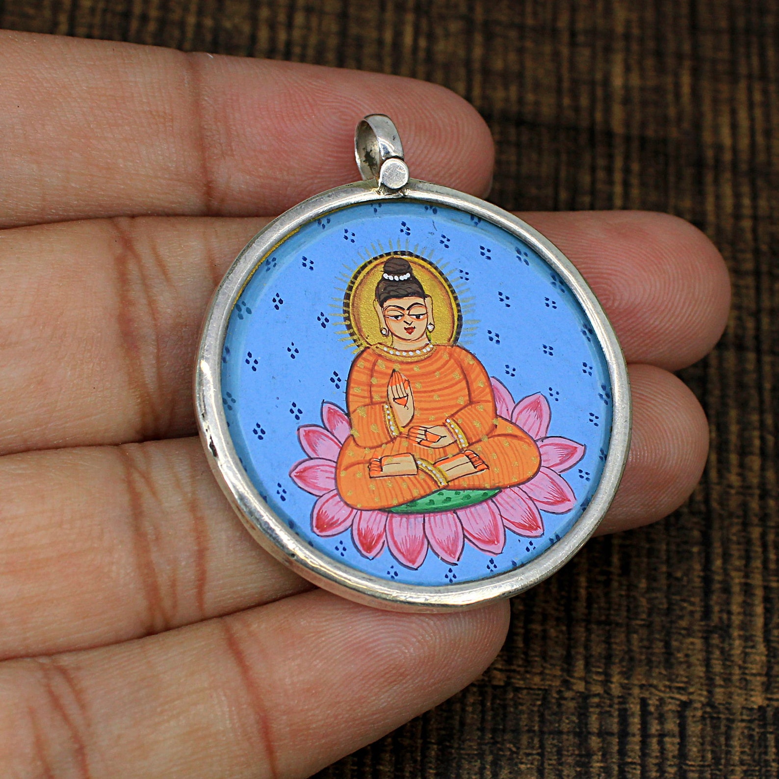 Lord Buddha Painting-glass Frame Pendant-925 Sterling Silver - Etsy
