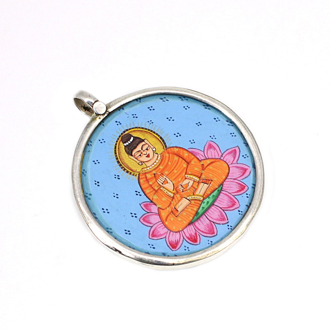 Lord Buddha Painting-glass Frame Pendant-925 Sterling Silver - Etsy
