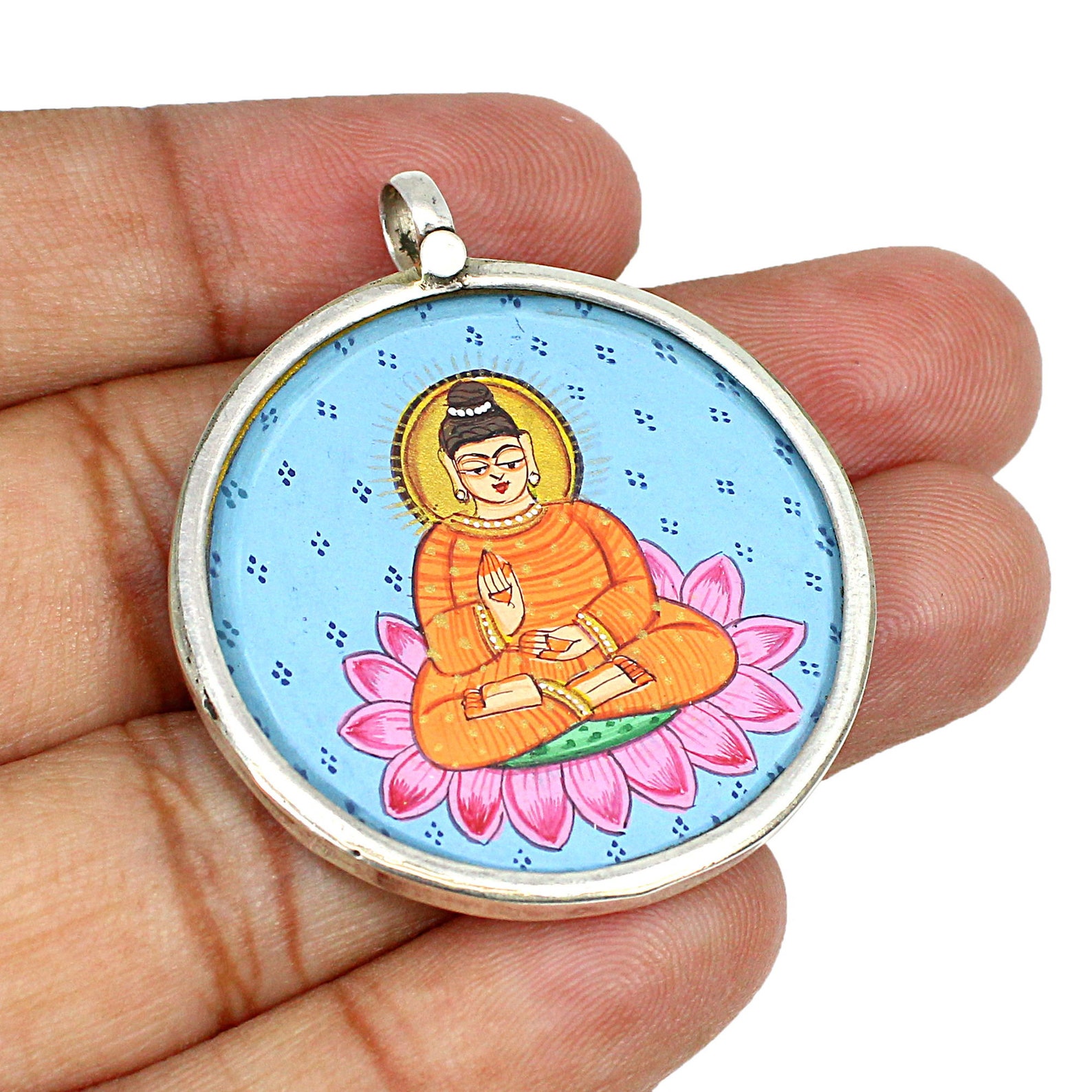 Lord Buddha Painting-glass Frame Pendant-925 Sterling Silver - Etsy