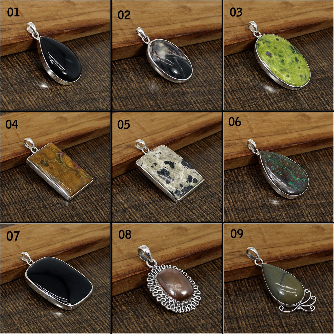 925 Sterling Silver Agate Pendant,outback Jasper,stichtite,ocean Jasper ...