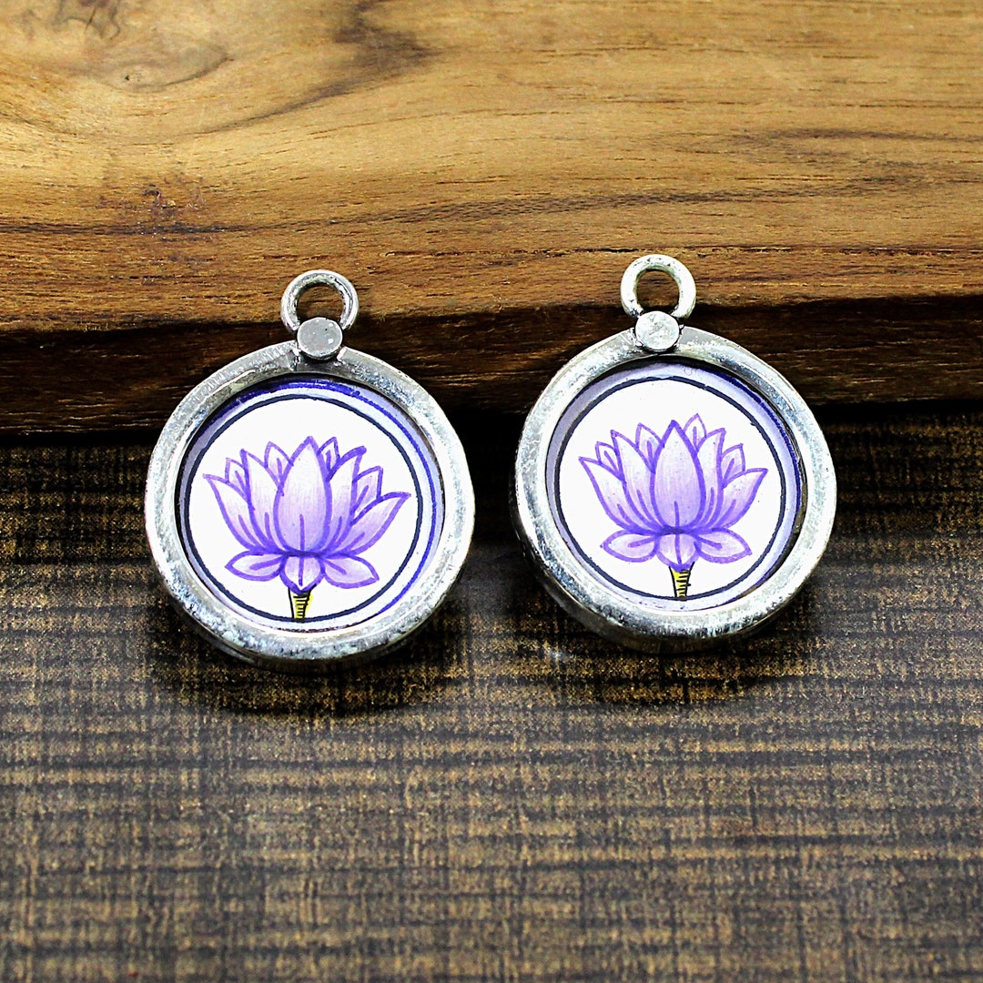 Purple Lotus Flower Connectors 925 Sterling Silver Glass Frame Hand ...
