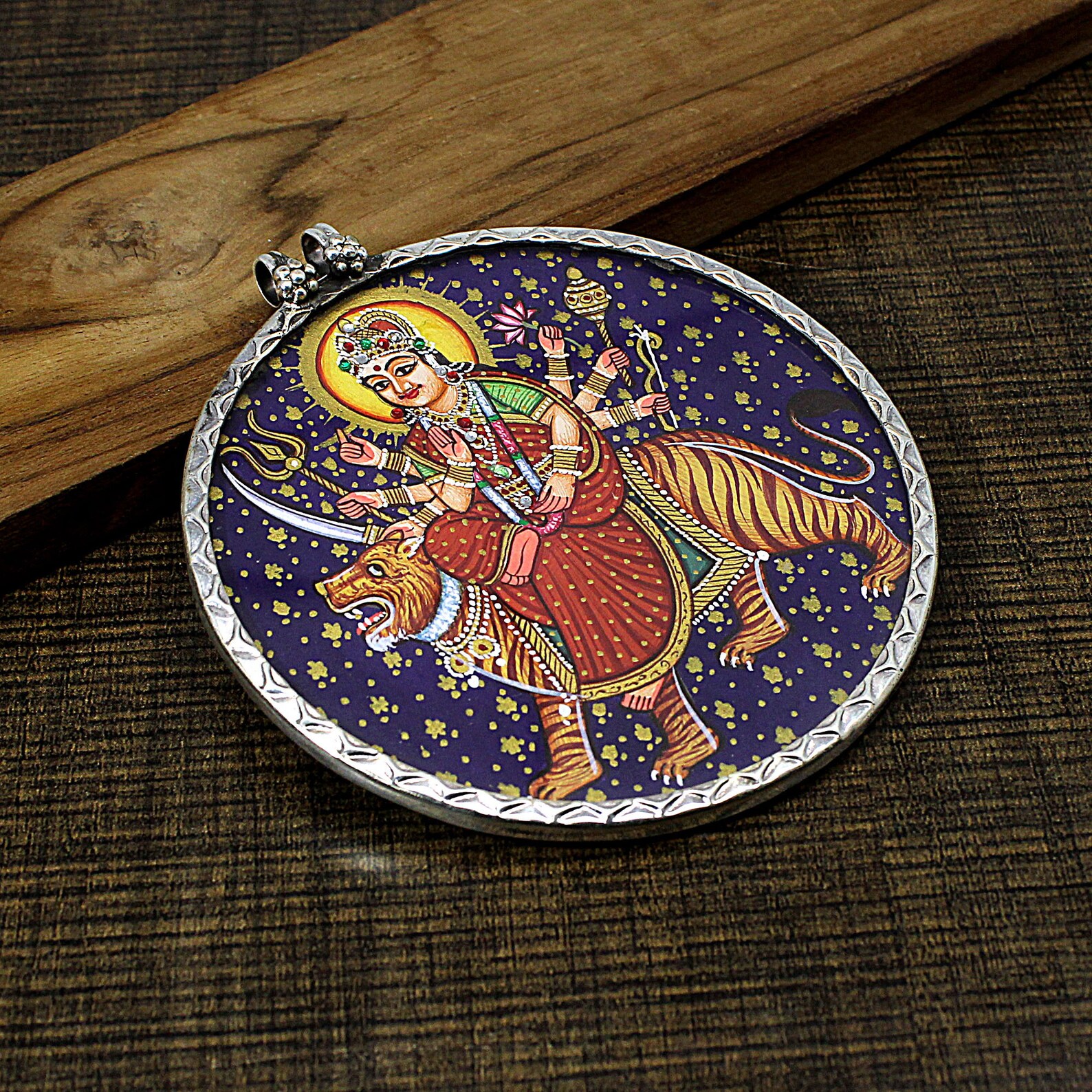 Durga Goddess Handmade Pendant 925 Sterling Silver Glass - Etsy