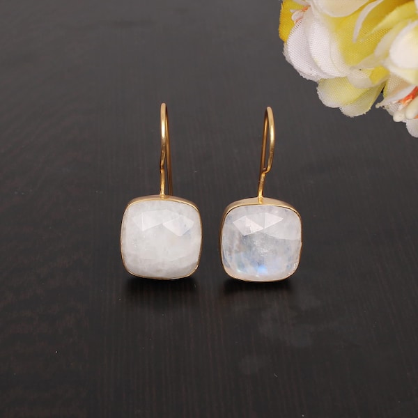 Square Bezel Gemstone Earrings - Etsy