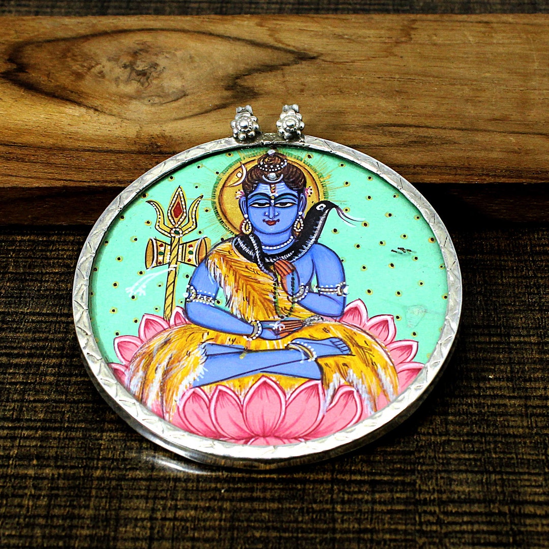 925 Sterling Silver Lord Shiva Hindu God Pendant Glass Frame Boho Hand ...