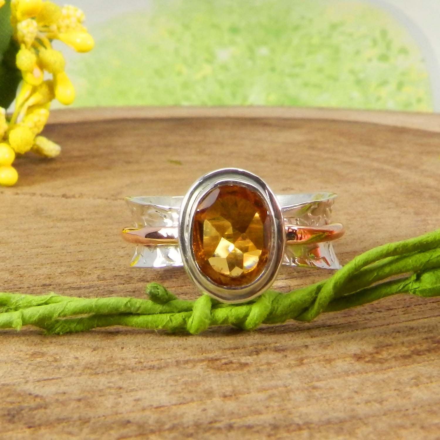 Citrine Oval Cut 925 Sterling Silver Designer Ring Textured - Etsy