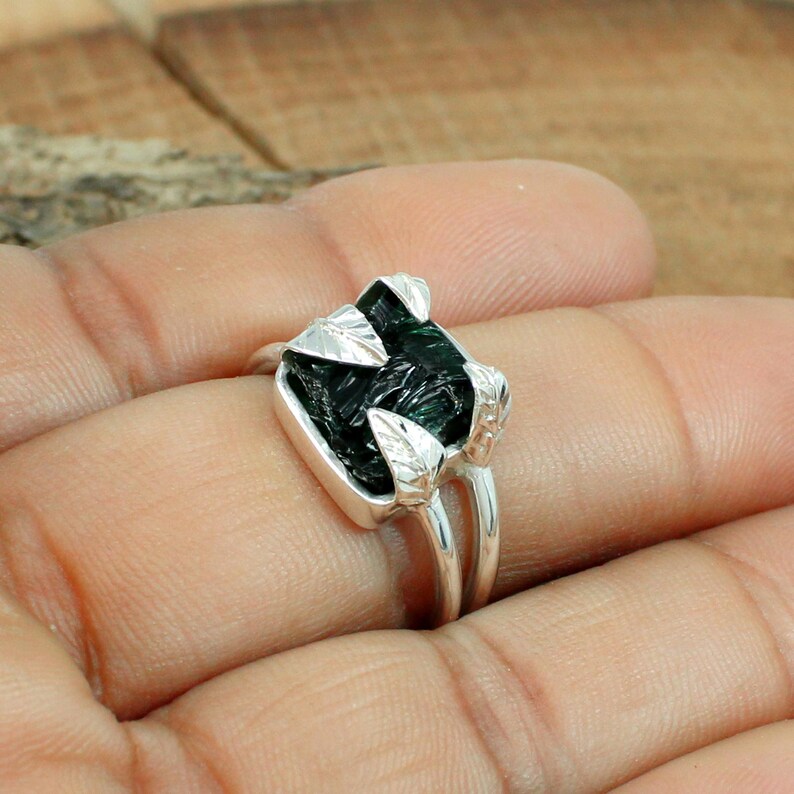 Raw Petrol Tourmaline Hydro Ring Rough Tourmaline Ring | Etsy