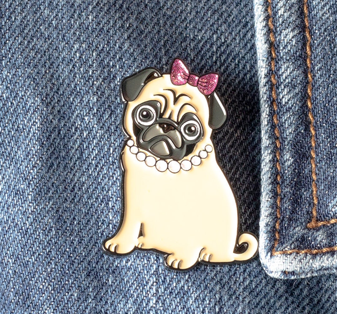 Pug Enamel Pin: Philomena With Pearls & Pink Bow - Etsy