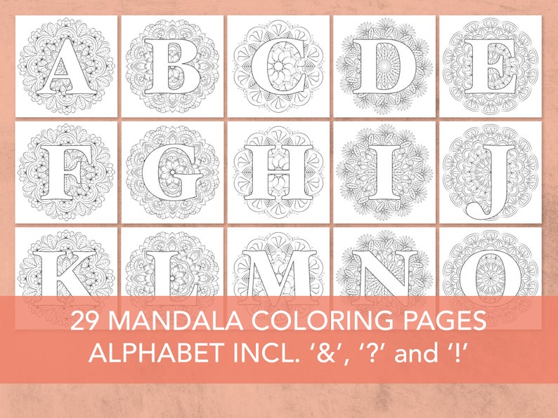 Alphabet Letters Mandala Coloring Pages A-Z Incl. & and - Etsy