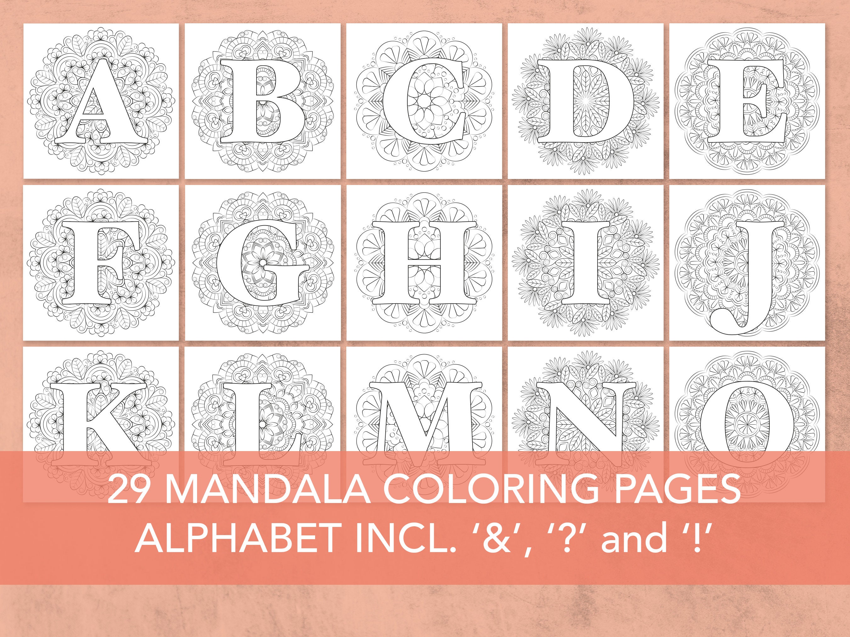 Alphabet Letters Mandala Coloring Pages | A-Z Incl. &, ? and ! | Wall ...