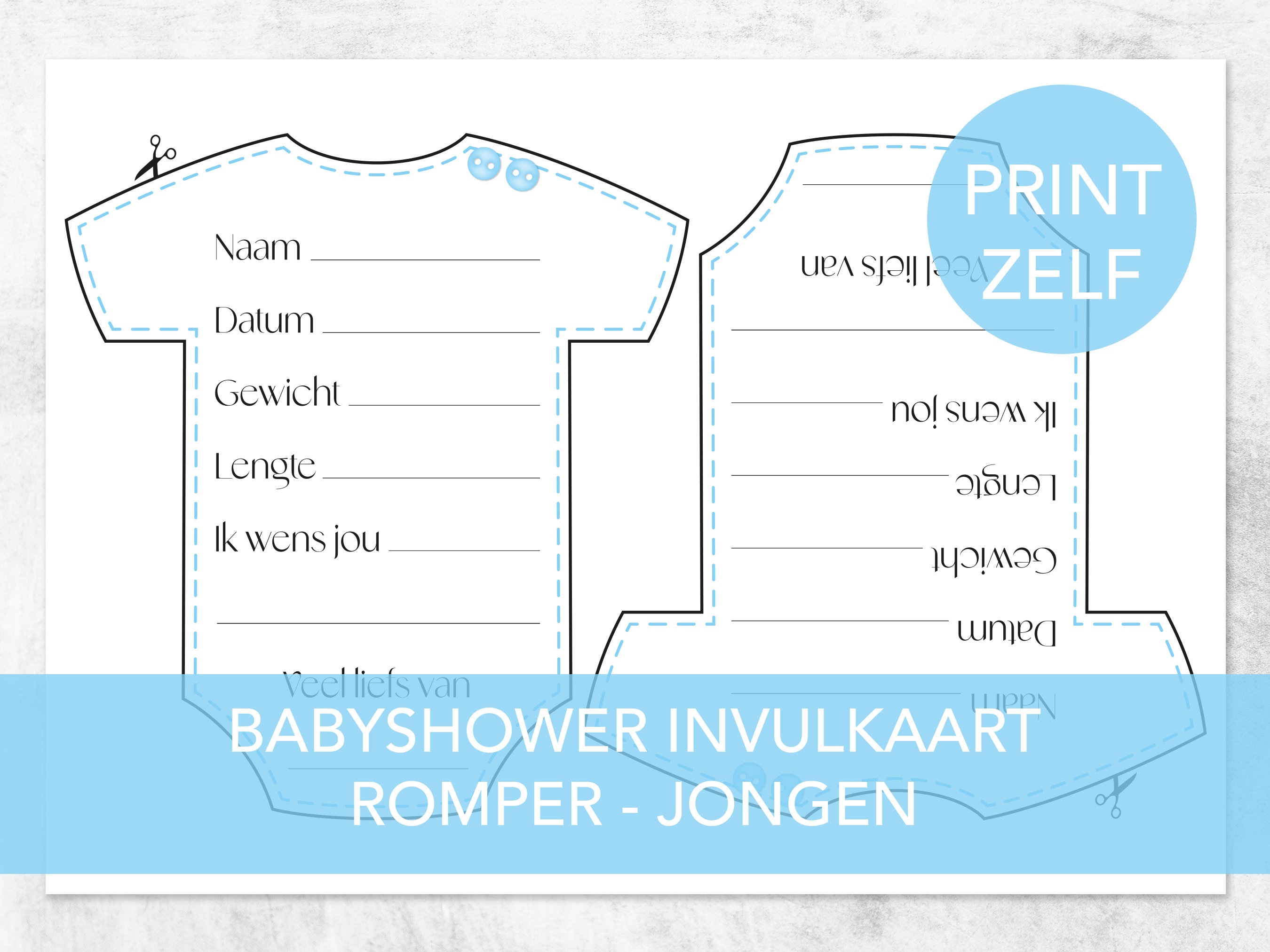 Babyshower invulkaart rompertje Zelf printen 2 stuks op A4 - Etsy Nederland