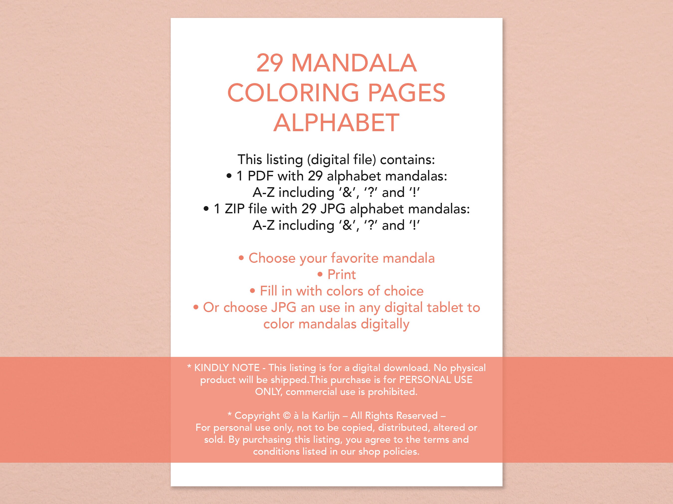 Alphabet Letters Mandala Coloring Pages | A-Z Incl. &, ? and ! | Wall ...