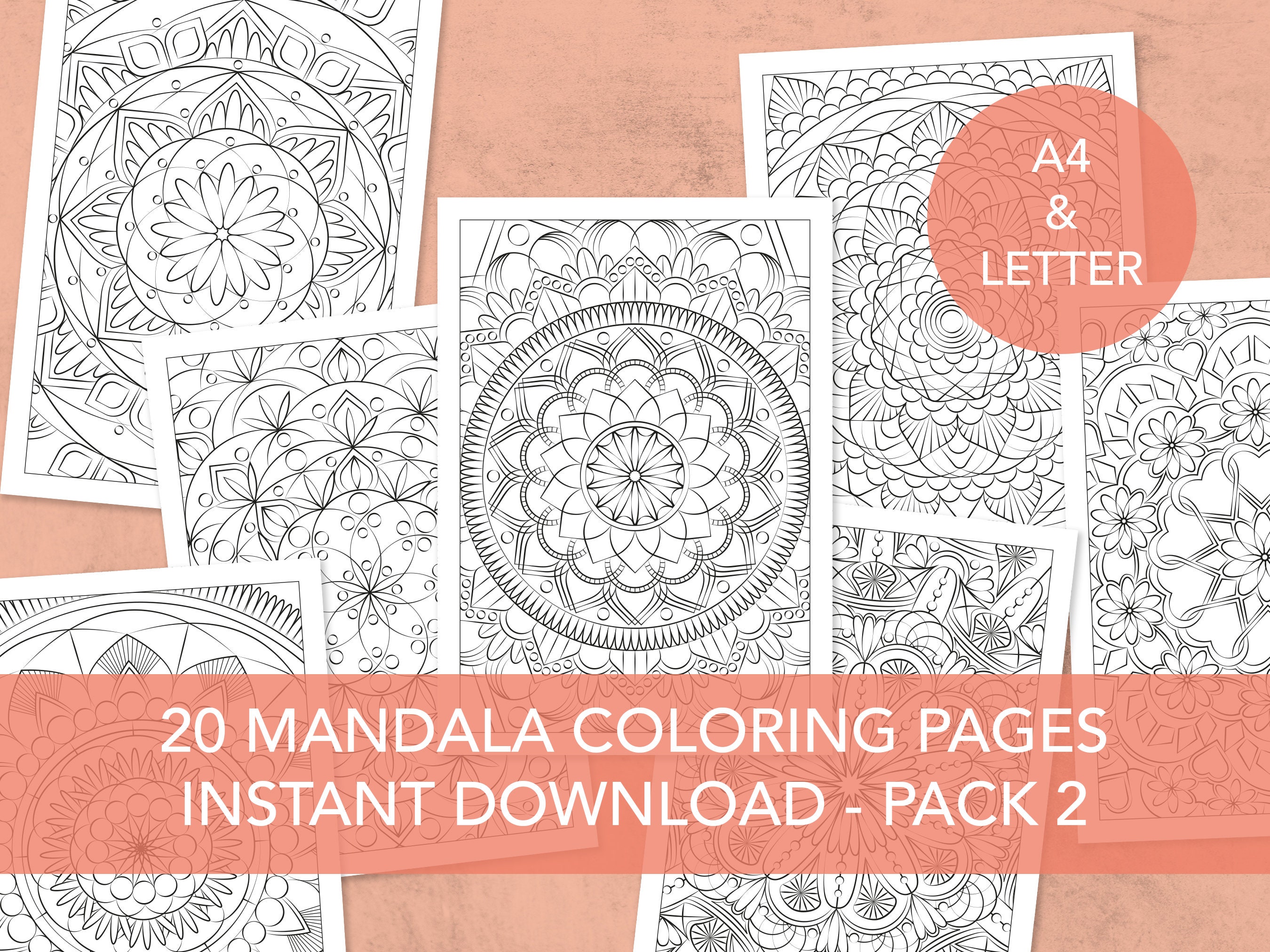 20 Mandala Coloring Pages A4 and Letter Instant Digital Download PACK 2 ...