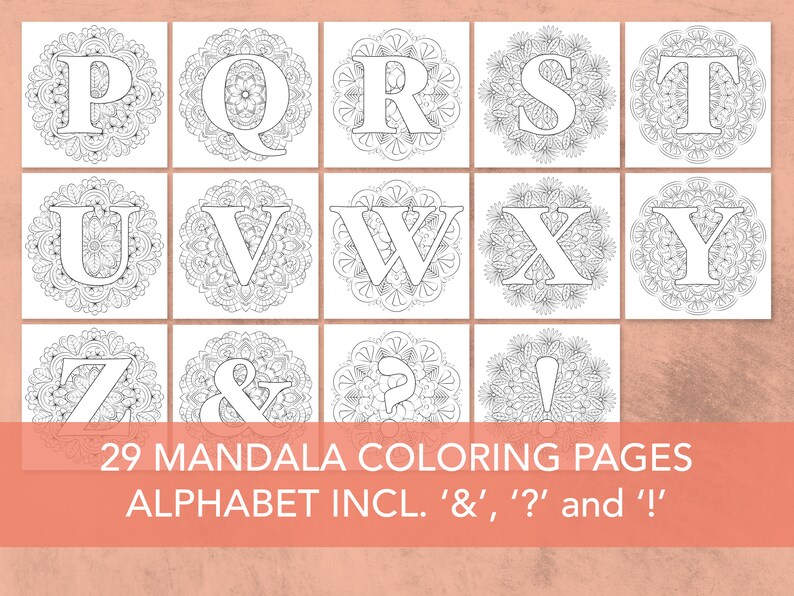Alphabet Letters Mandala Coloring Pages A-Z Incl. &, and Wall Art ...