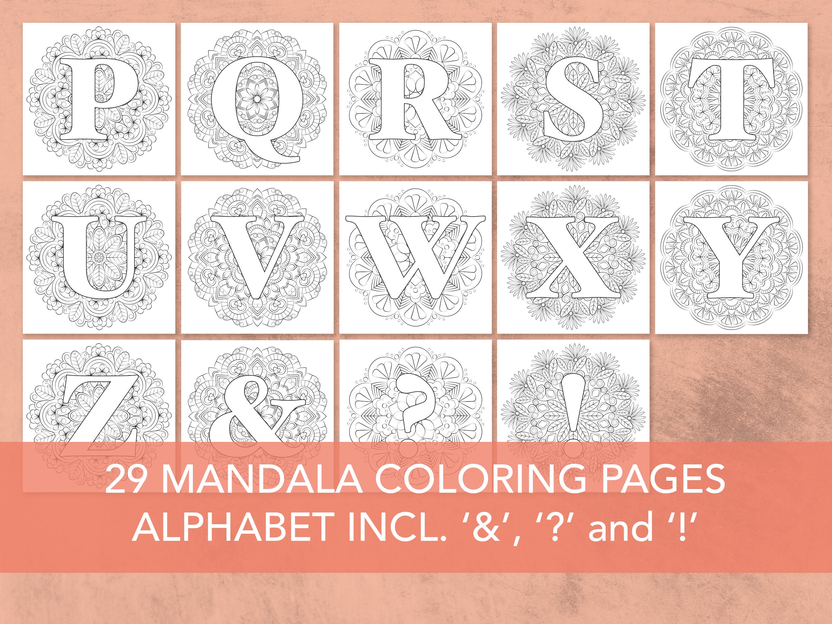 Alphabet Letters Mandala Coloring Pages A-Z Incl. &, and Wall Art ...