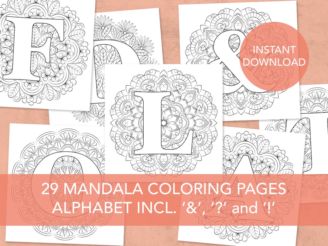 Alphabet Letters Mandala Coloring Pages | A-Z Incl. &, ? and ! | Wall ...