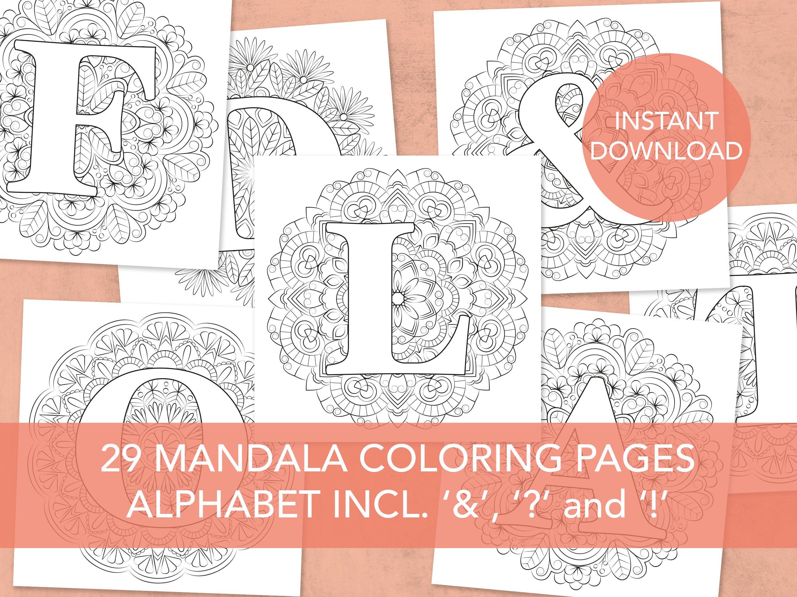 Alphabet Letters Mandala Coloring Pages | A-Z Incl. &, ? and ! | Wall ...
