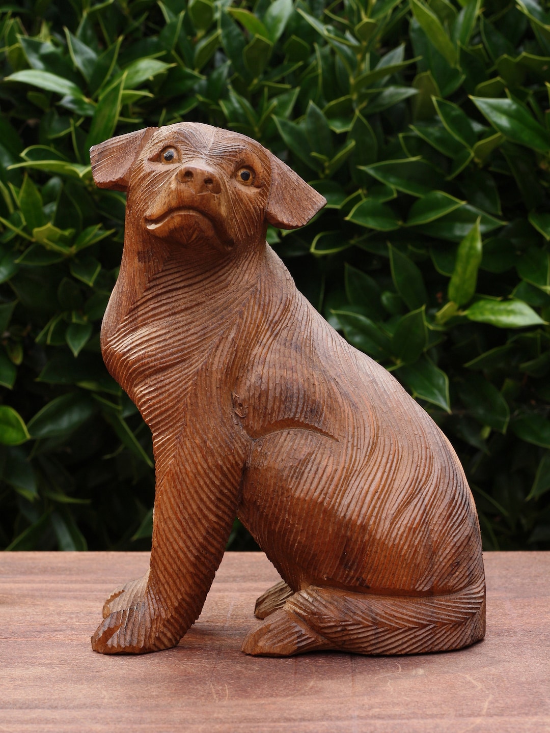8 Wooden Hand Carved Sitting Dog Figurine Sculpture Statue Art ...