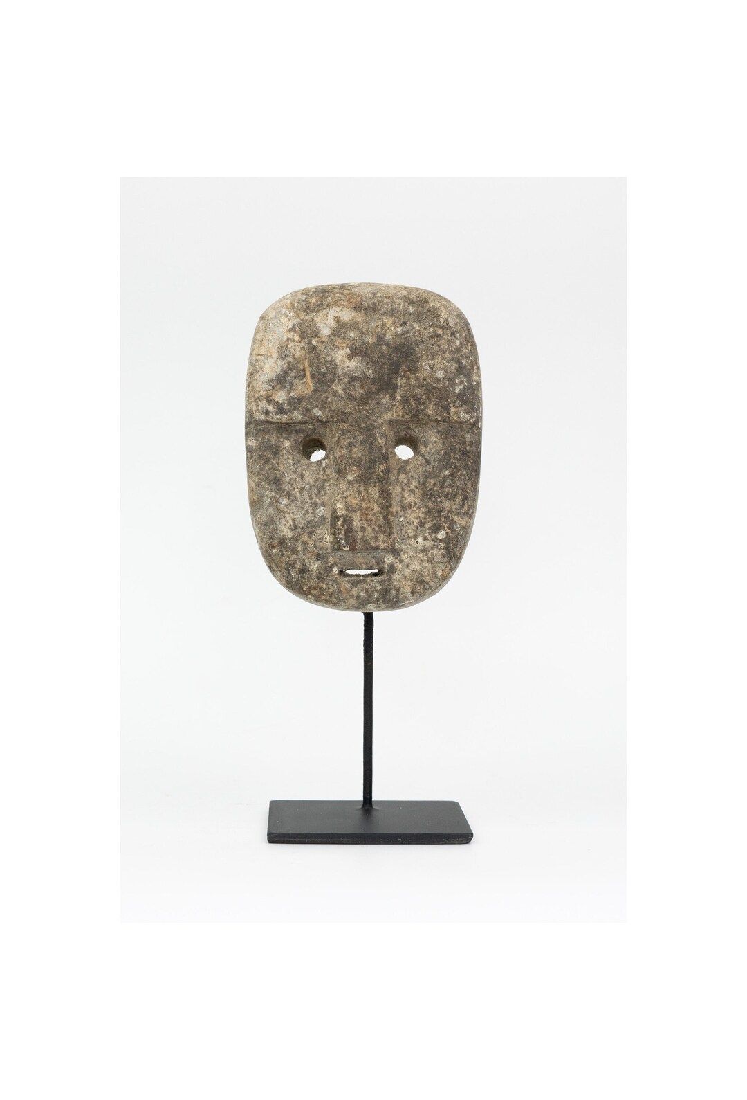 10 Antique Age Primitive Stone Shaman Head Mask on Stand Statue ...