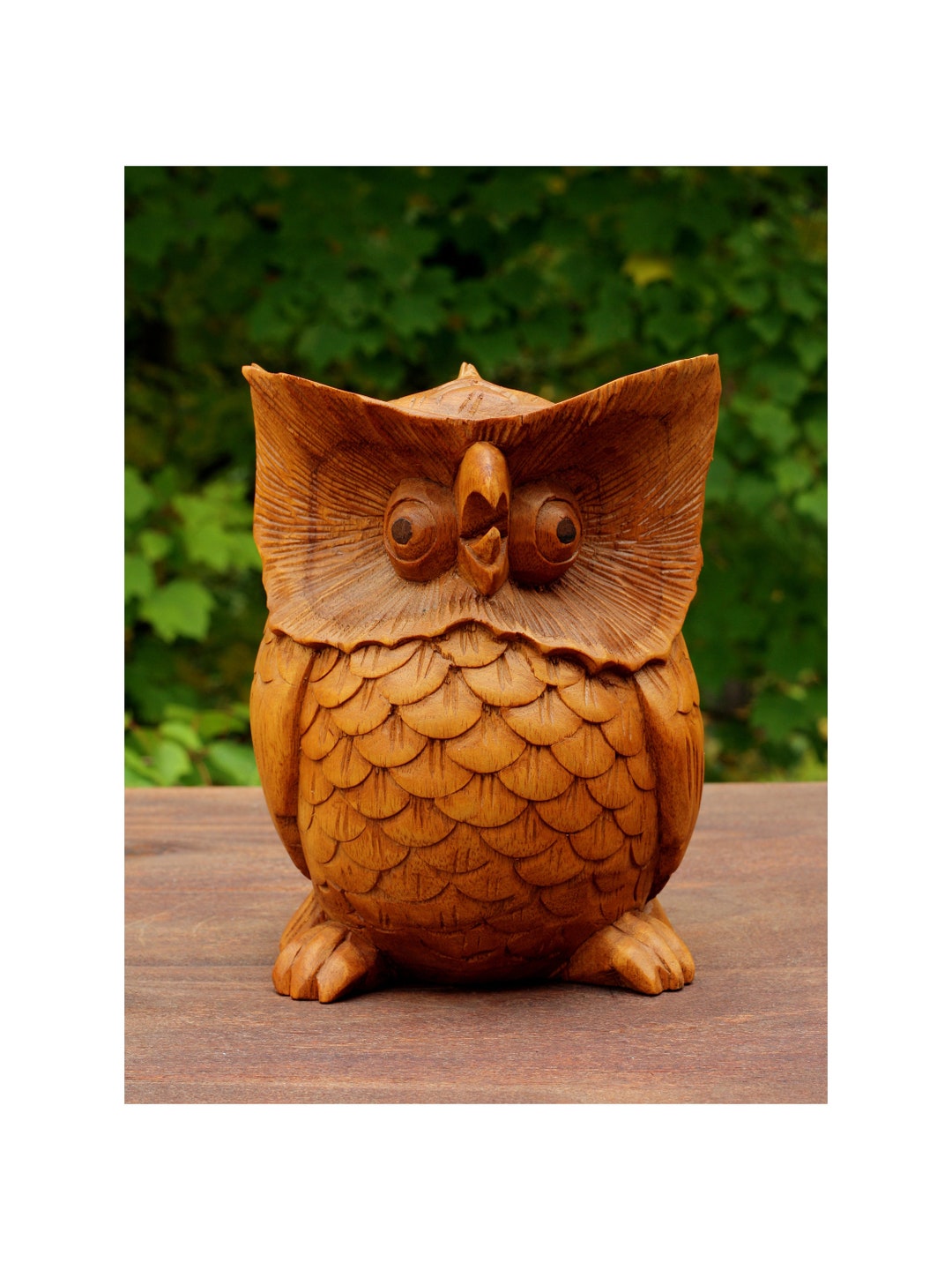 Wooden Hand Carved Owl Statue Figurine Sculpture Art Decorative Home ...