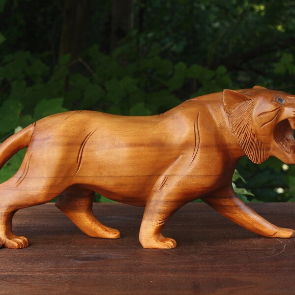 Wooden Hand Carved Tiger - Etsy