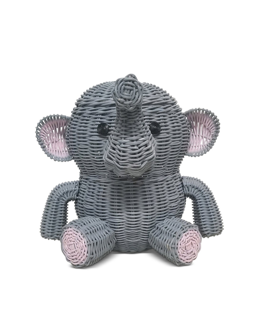 Large Gray Elephant Rattan Storage Basket With Lid Decorative Home ...