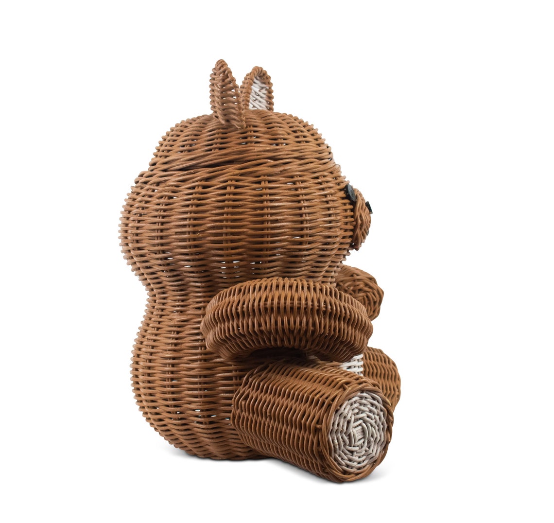 Brown Bear Rattan Storage Basket With Lid Decorative Home - Etsy