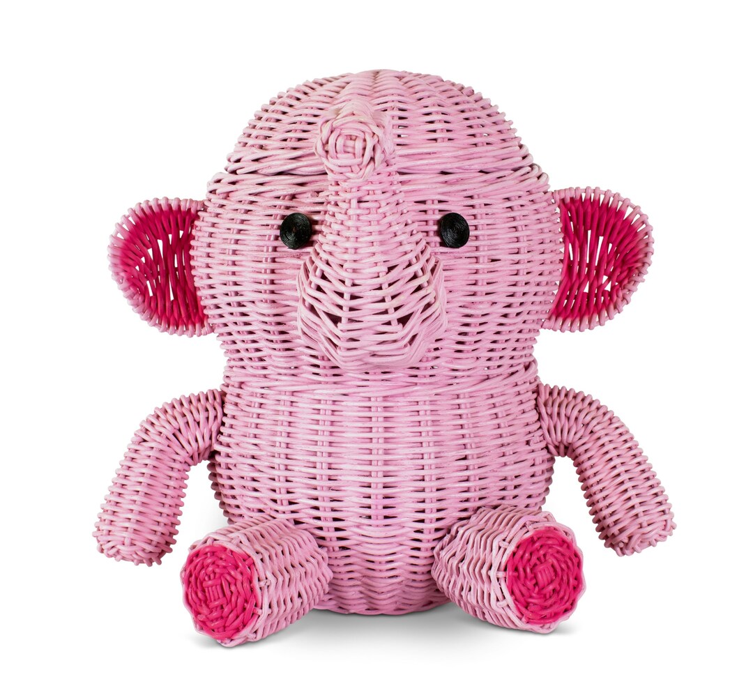 Large Pink Elephant Rattan Storage Basket With Lid Decorative - Etsy UK