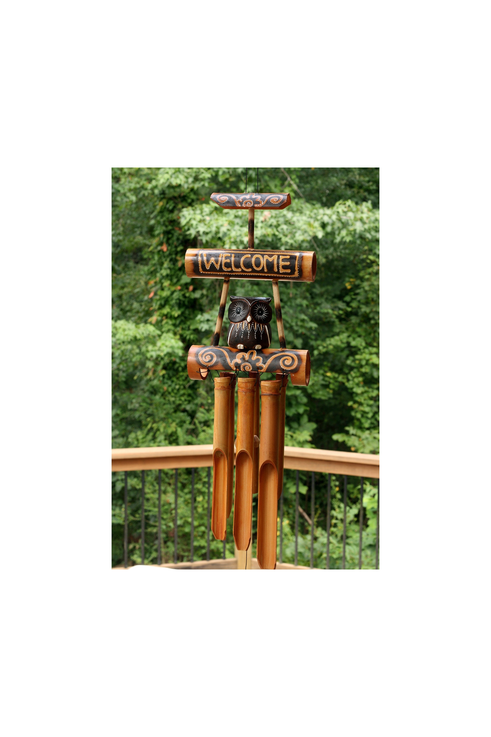 Handmade Wooden Owl Welcome Sign Bamboo Wind Chime Wood Statue | Etsy