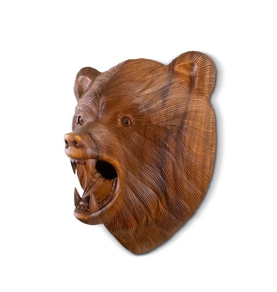 Bear Head Wall Art Wooden Sculpture Statement Artwork Wildlife - Etsy