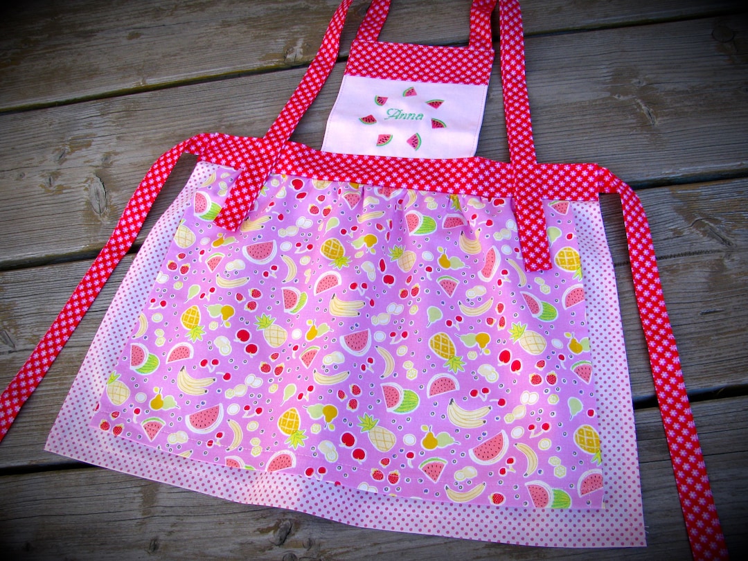 Pink Children's Apron With Sweet Fruits, Personalized, in Sizes 92 to ...