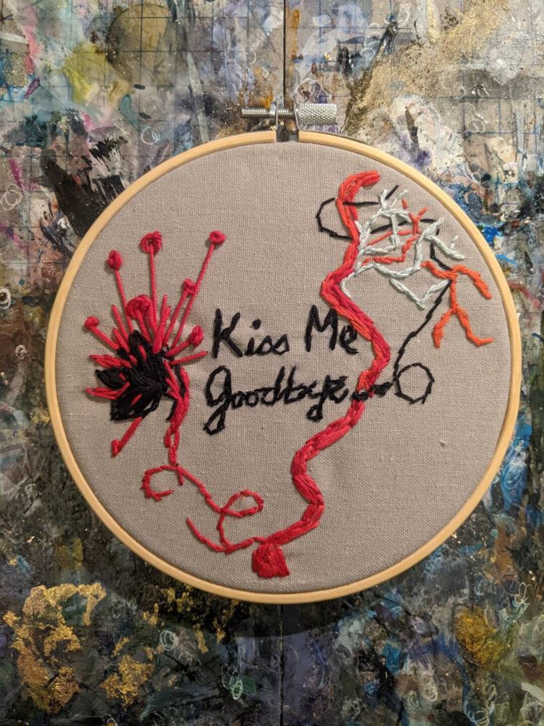 Kiss Me Goodbye - Embroidery Art - Etsy