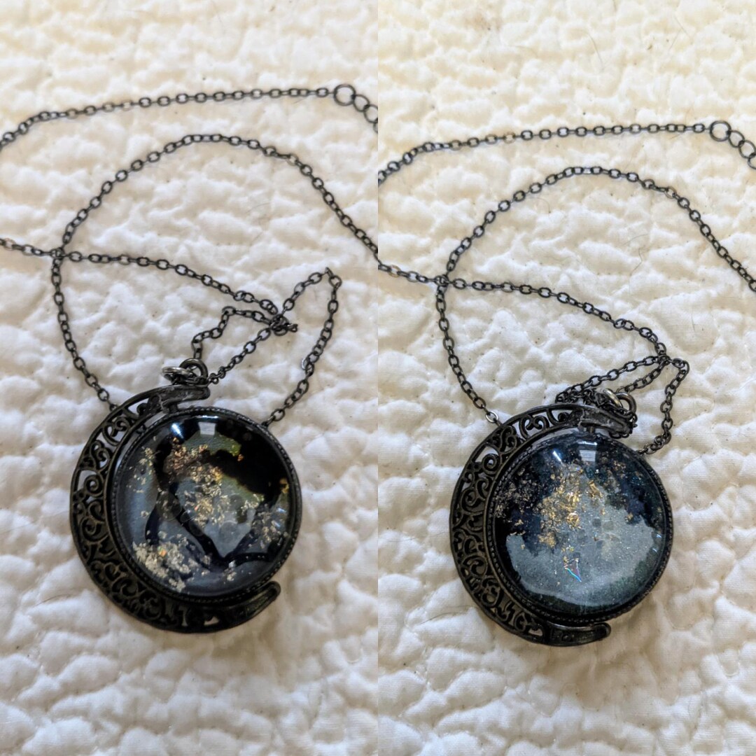 Celestial Moon Pendant Fidget Necklace. Glass Piece in the Center Moves ...