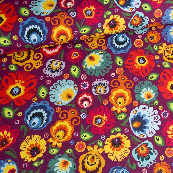 Folk Flowers Cotton Fabric Polish Folklore Pattern Folk | Etsy