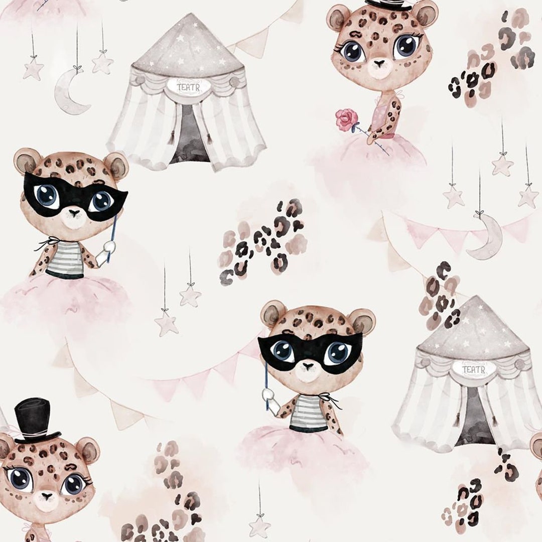 Sweet Leopards on Beige Background, Premium Cotton Fabric, Circus ...
