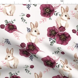 Sweet Bunnies in Mallow, Rabbit in Mallow Premium Cotton Fabric, Bunny ...
